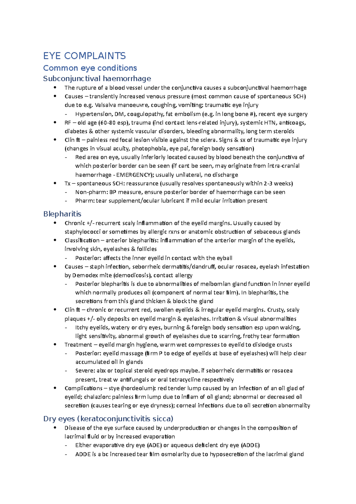 Eye complaints - notes on issues related to eye - ophthalmology - EYE ...
