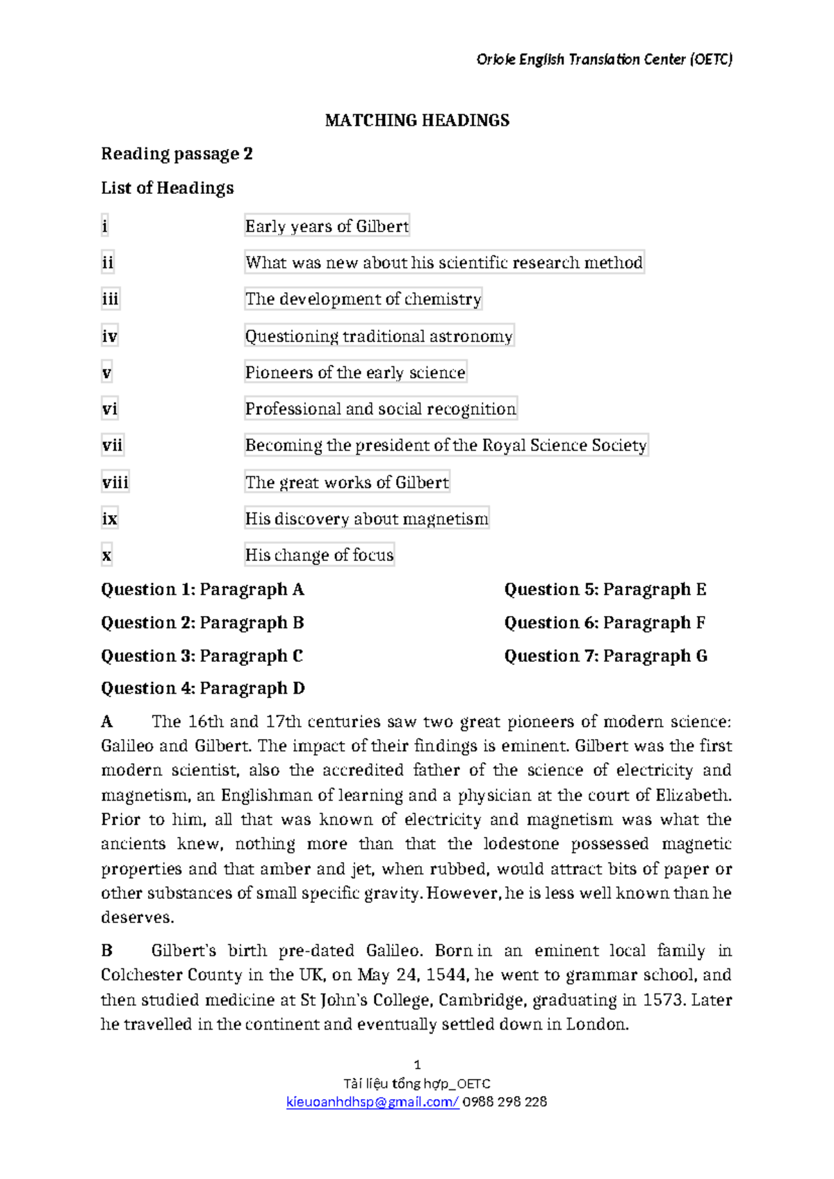 Reading passage 02 - Recent actual Test Vol.1. Test 1. pass 1 ...