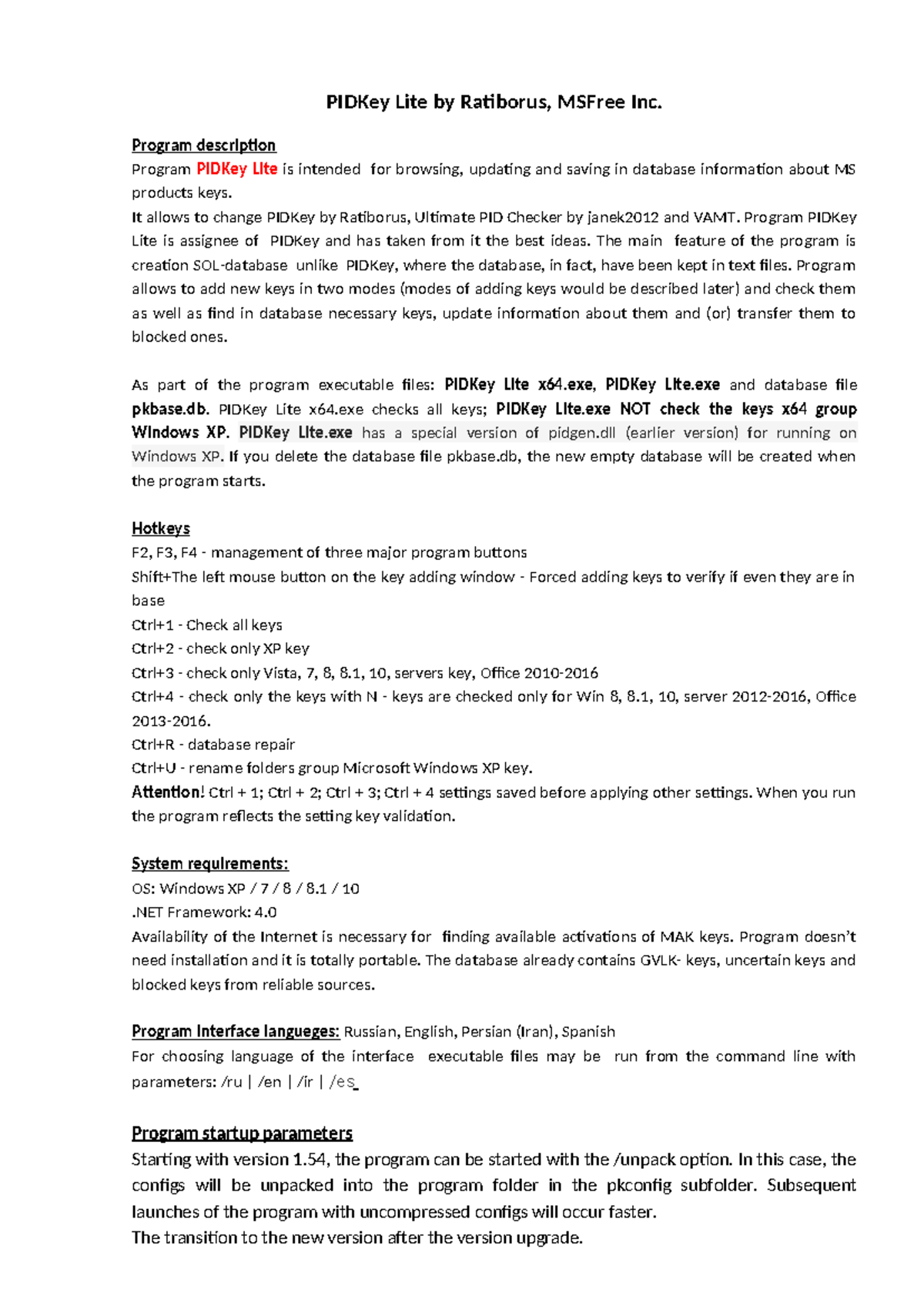 PIDKey Lite by Ratiborus EN - PIDKey Lite by Ratiborus, MSFree Inc. Program description Program ...