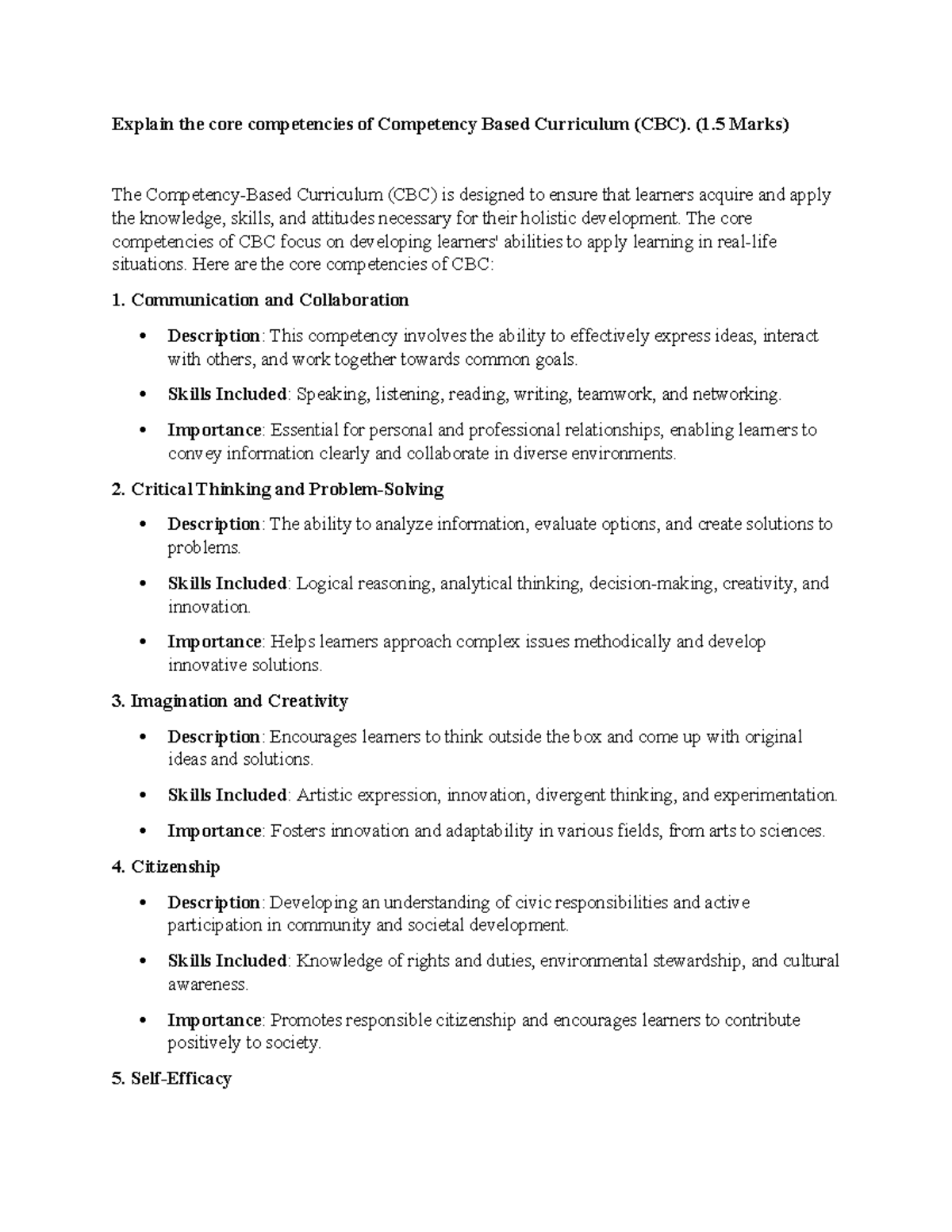 BEM 2101 Curriculum Development 5 - Explain the core competencies of ...