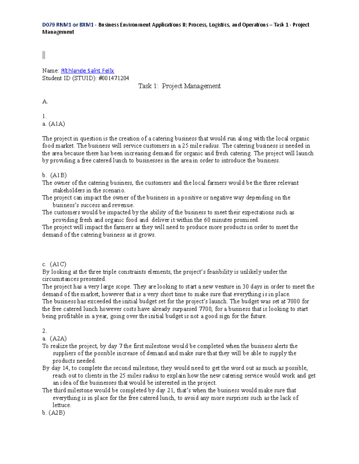 D079 - Task 1-1 - D079 task 1 - D079 RNM1 or BXM1 - Business Environment Applications II ...