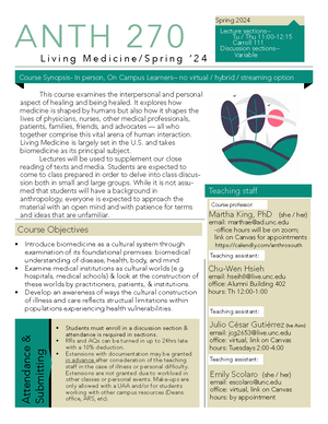 Anth 270 Notes - January 16th, 2024 Key questions for medical anth ...