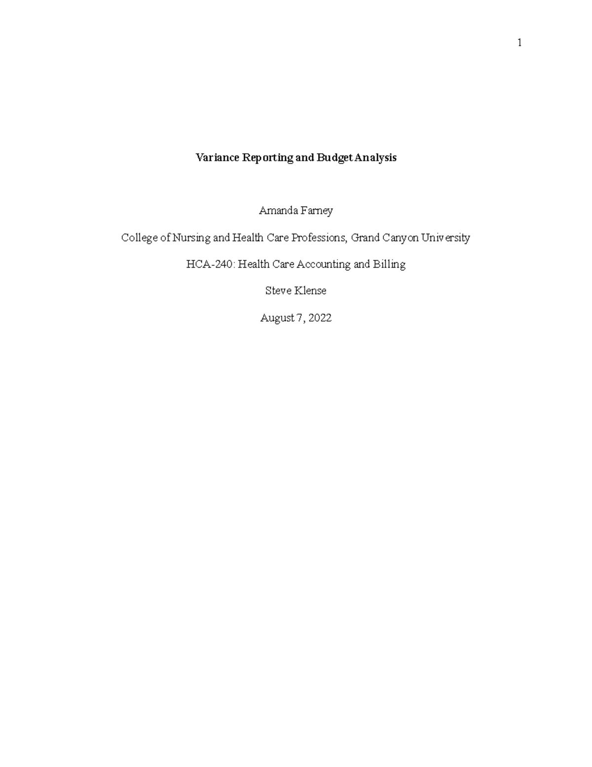 Variance Final - Variance Reporting and Budget Analysis Amanda Farney ...
