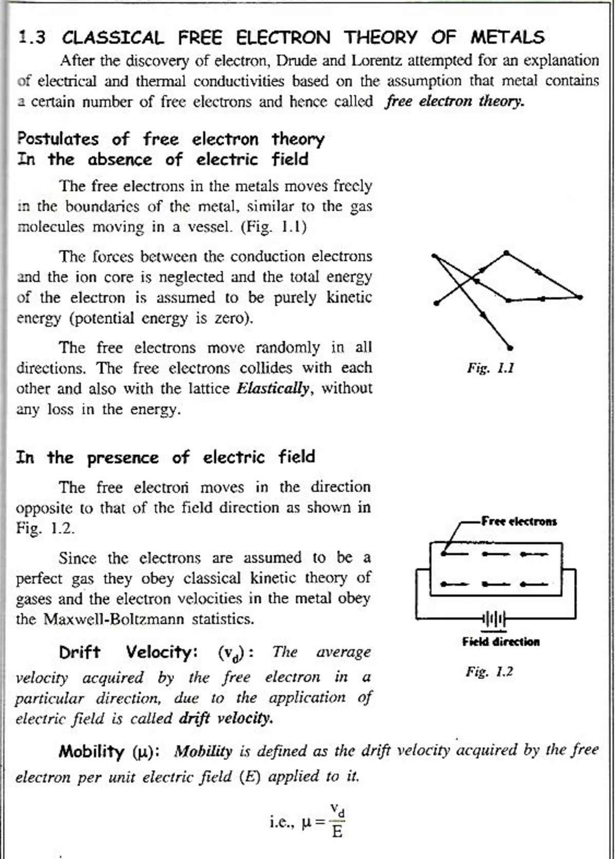 Free electron theory - USEFUL - 1 CLASSICAL FREE ELECTRON THEORY OF ...