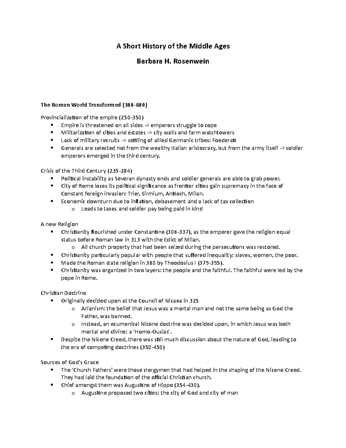 A short history of the middle ages chapter 1-6 - A Short History of the ...