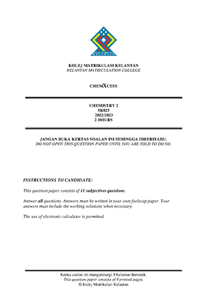 Chemistry SK015 Pre-Lab Answer-2 - DETERMINATION OF THE FORMULA UNIT OF ...