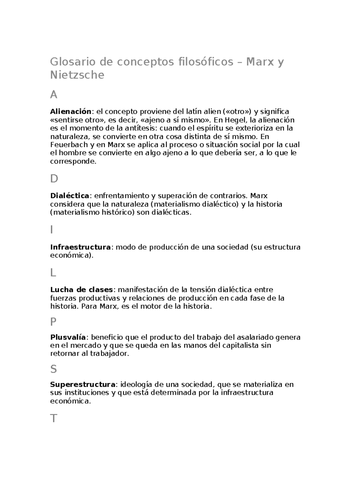 Glosario de conceptos filosóficos Marx y Nietzsche - Glosario de conceptos filosóficos – Marx y ...