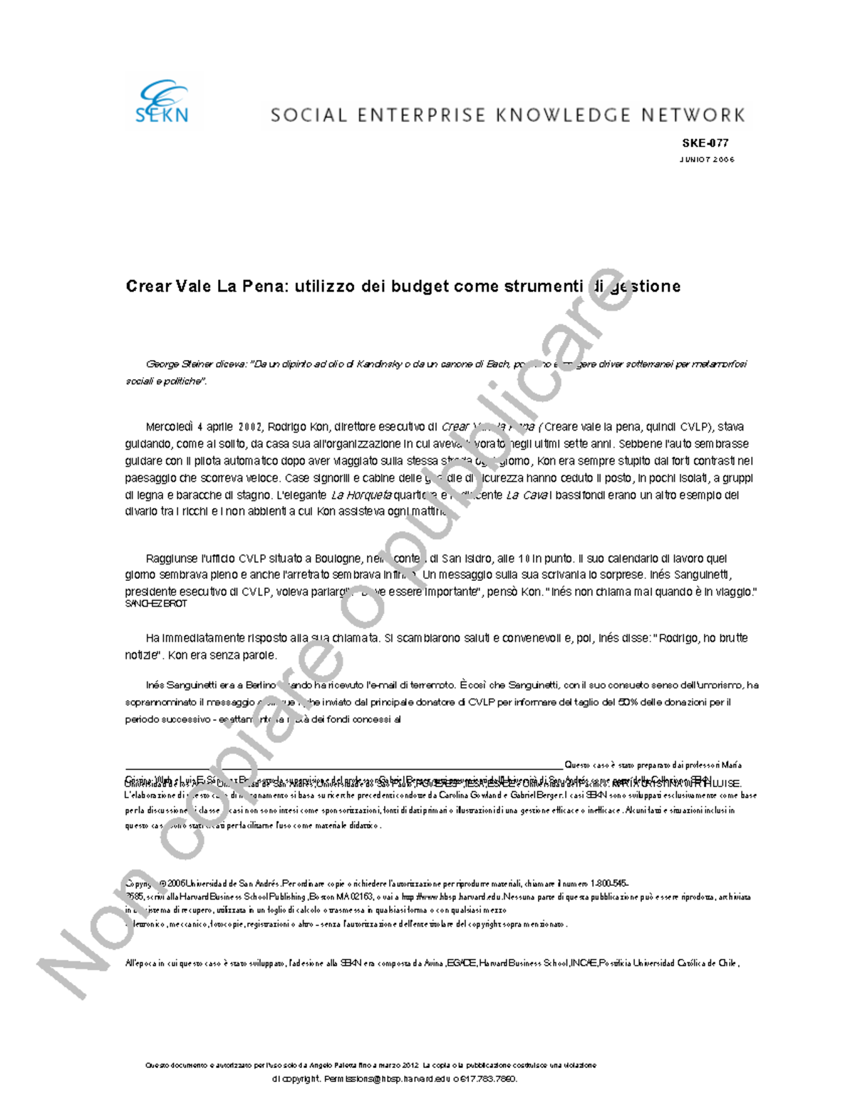 Crear Vale La Pena- ITA - Questo documento è autorizzato per l'uso solo ...
