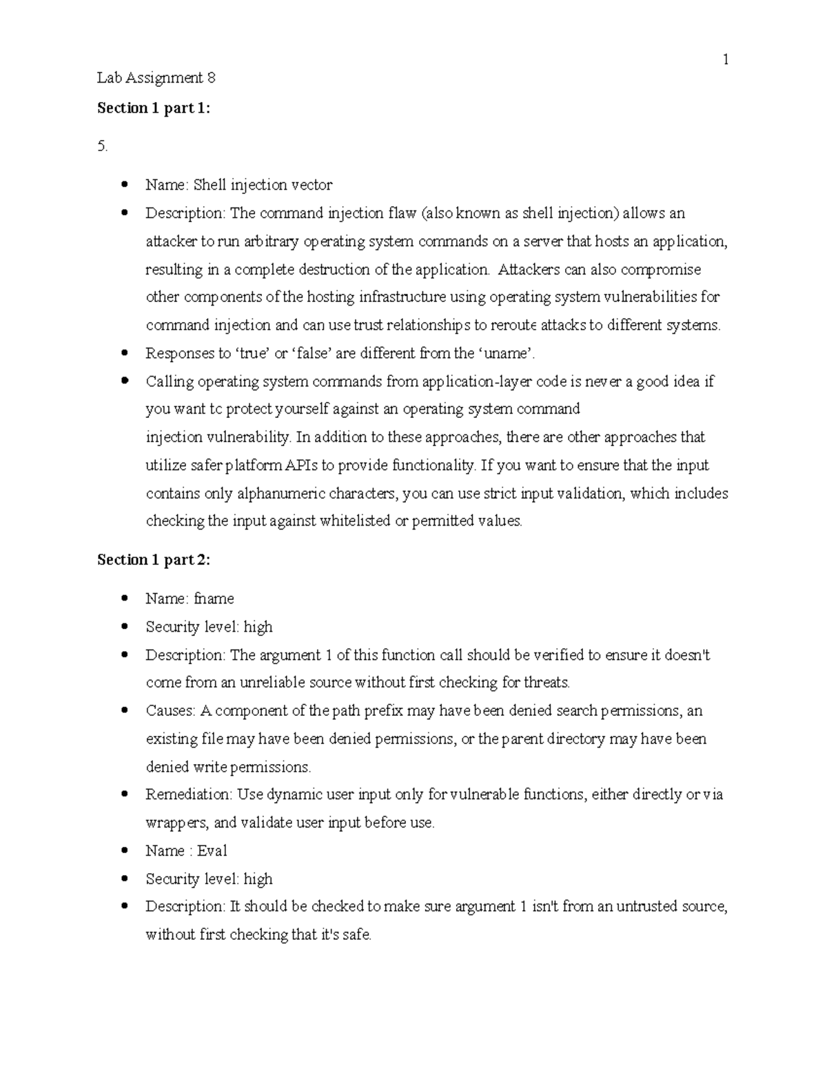 Lab Assignment 8 Lab Assignment 8 Section 1 Part 1 Name Shell