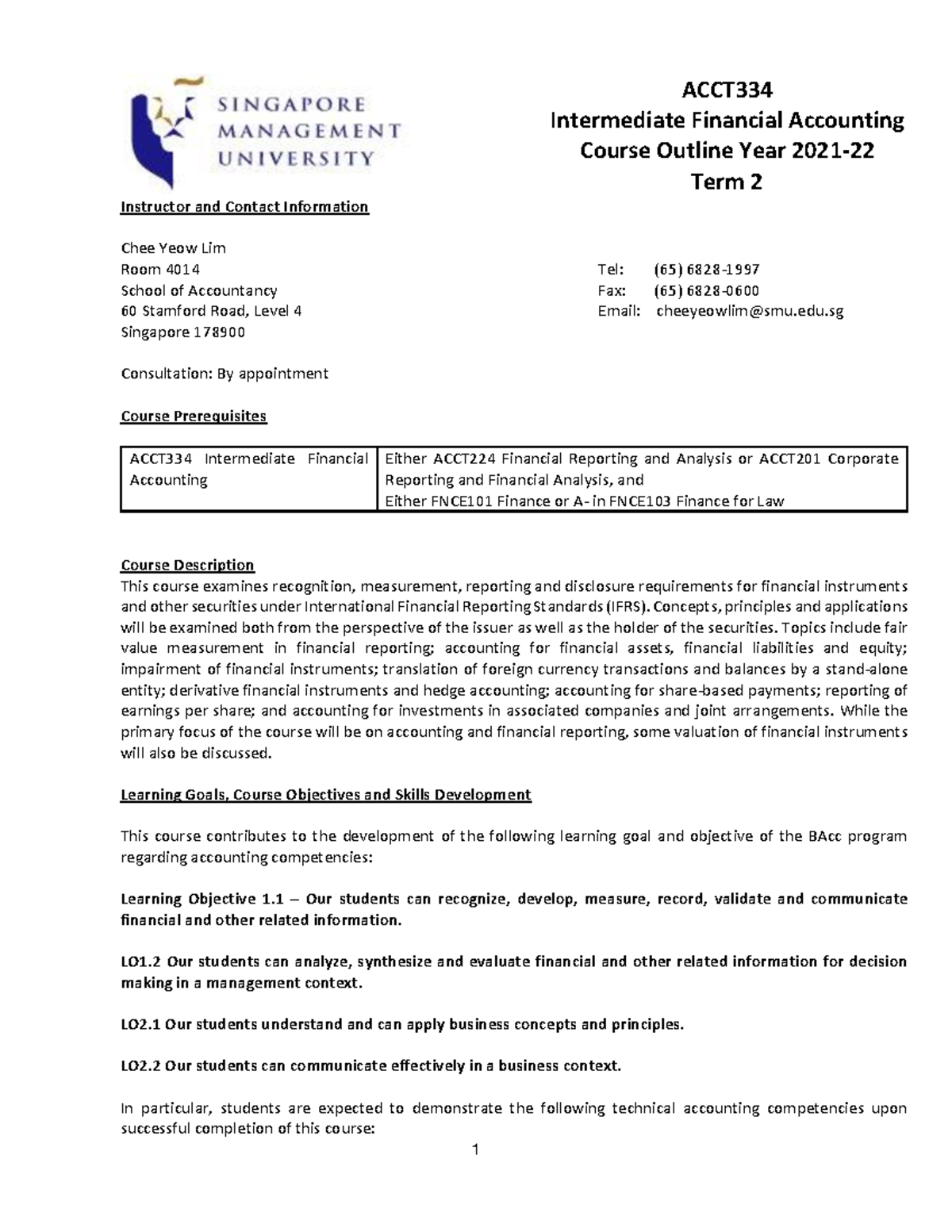 Intermediate Financial Accounting- Course Outline - ACCT Intermediate ...