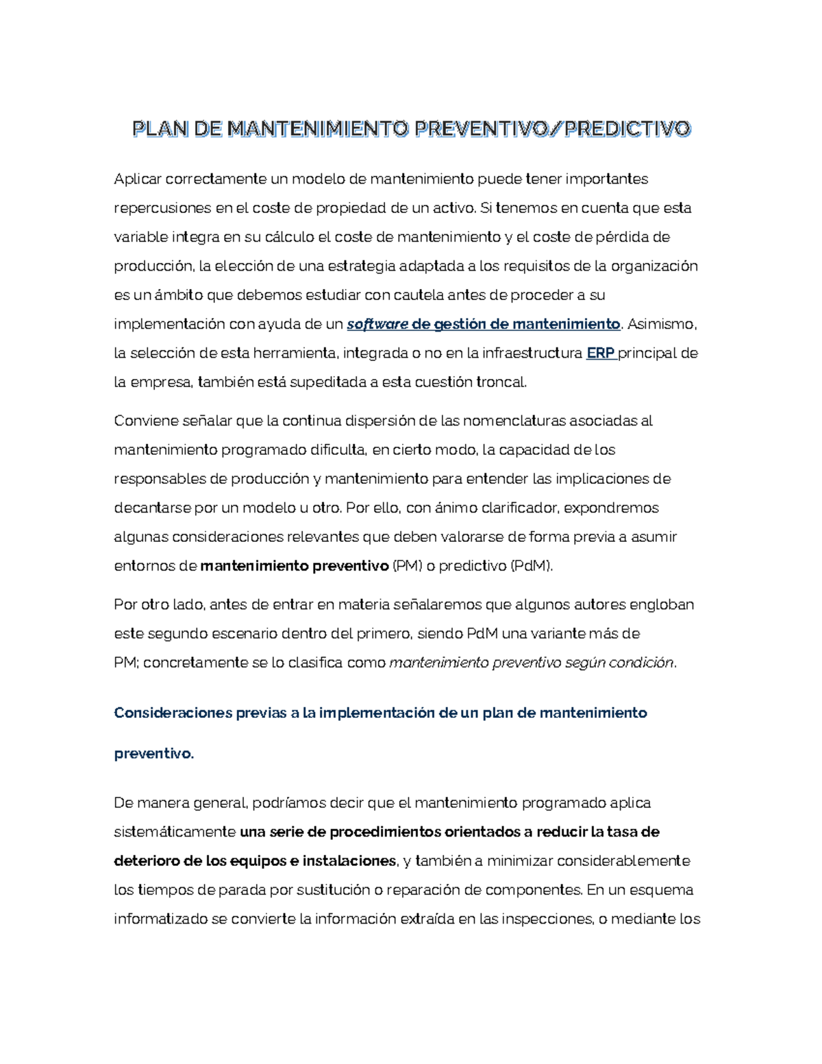 PLAN DE Mantenimiento Preventivo - Aplicar correctamente un modelo de ...