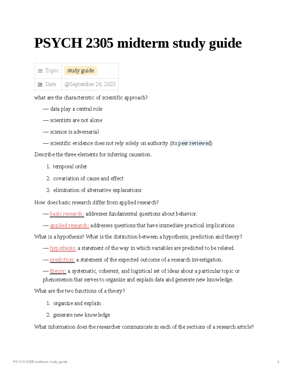 PSYCH 2305: Midterm Study Guide - PSYCH 2305 midterm study guide Topic ...