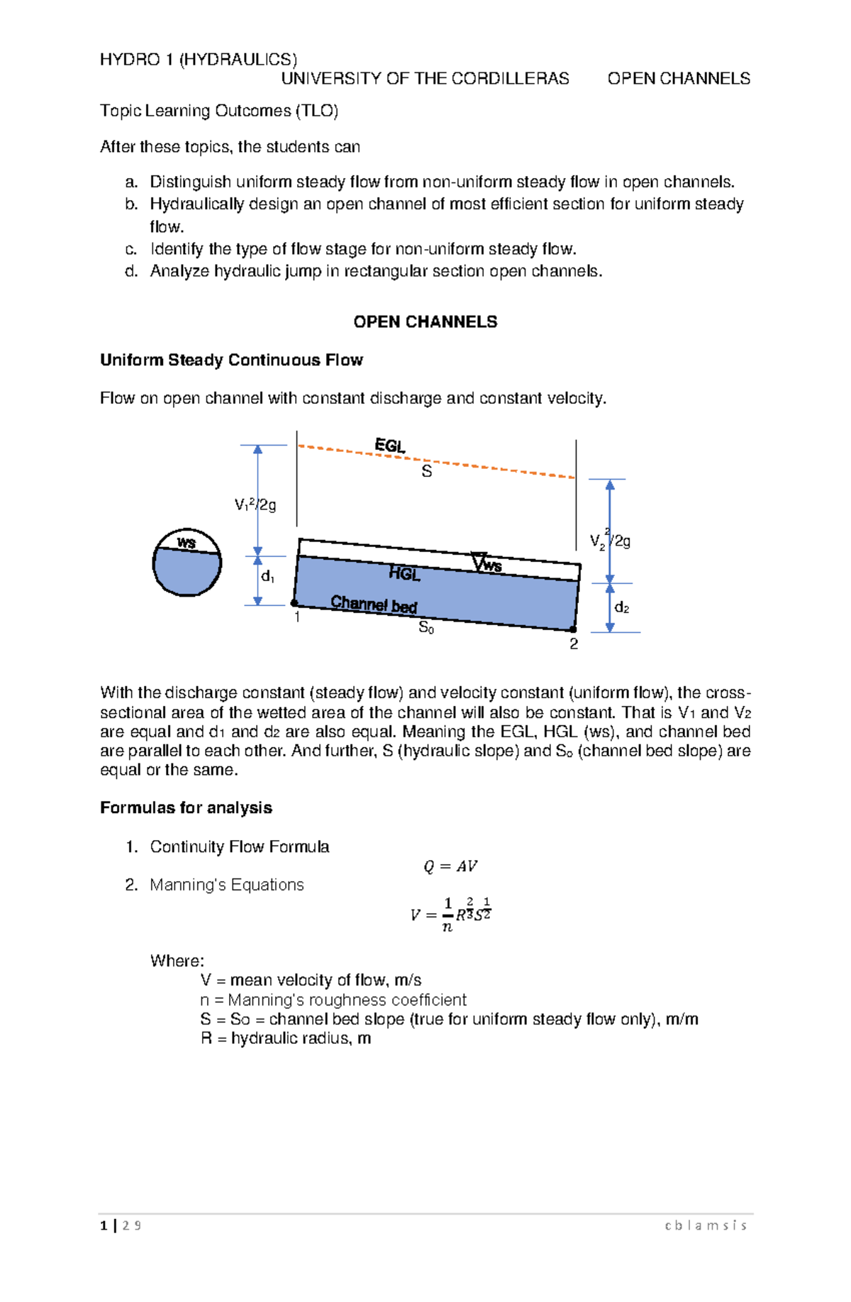 Hydro 1 - OPEn Channels - Lecture notes 1, 3-7,10 - Science, Technology ...