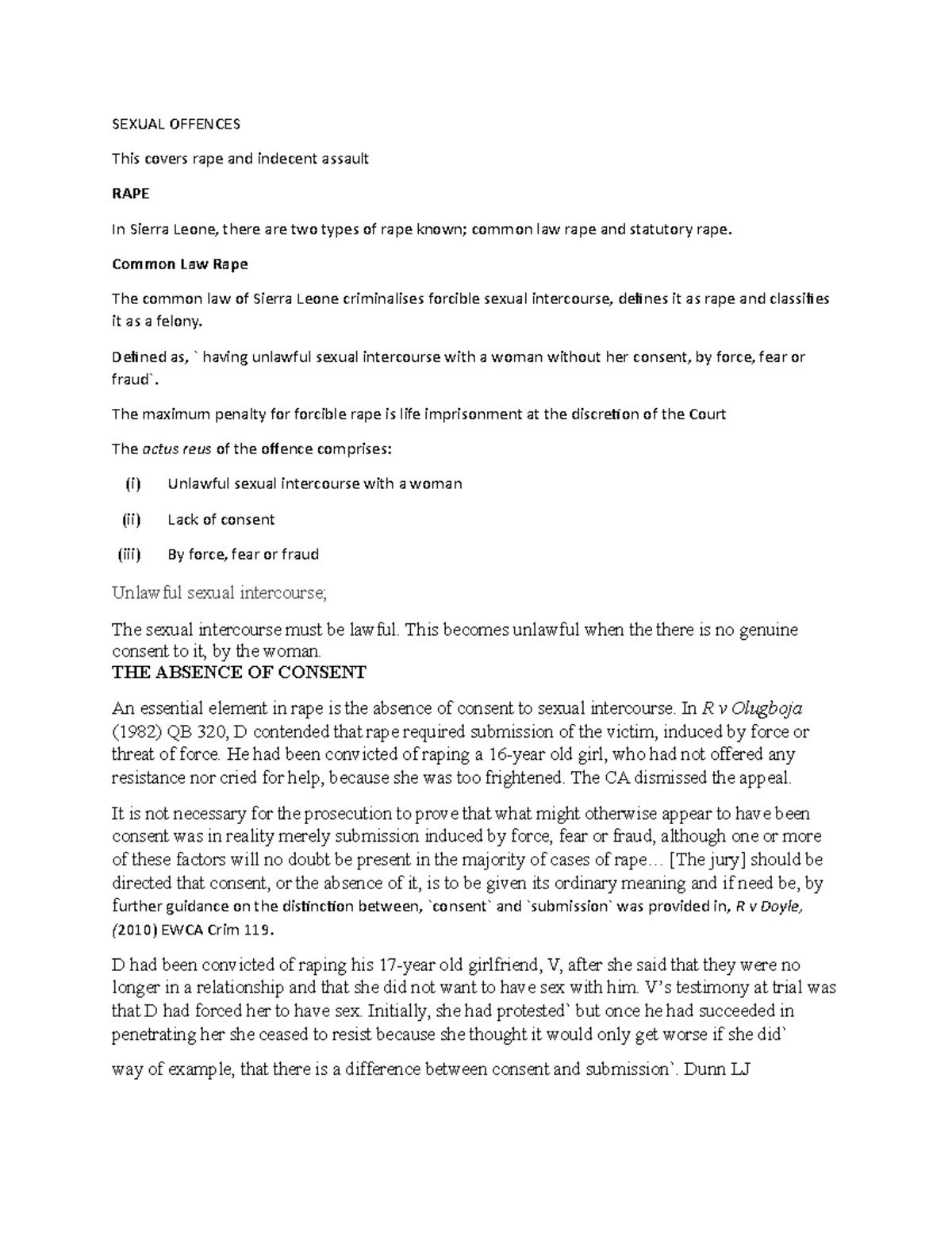 Sexual Offences - This is a Lecture Note - SEXUAL OFFENCES This covers ...