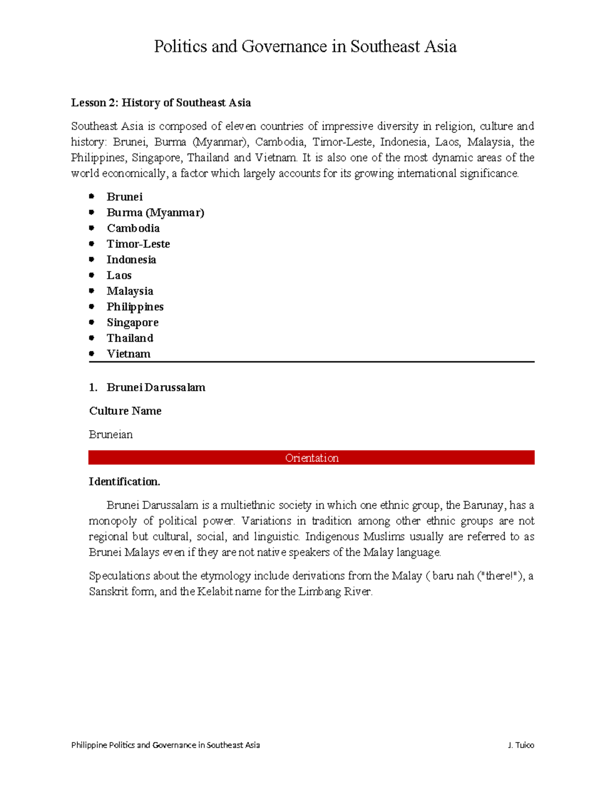 Lesson 2 - Polgov SEA - Lesson 2: History of Southeast Asia Southeast ...