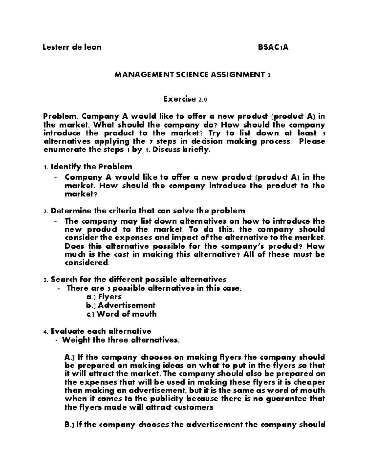 De leon,Lesterr(Unit-2) - Lesterr de leon BSAC1A MANAGEMENT SCIENCE ...