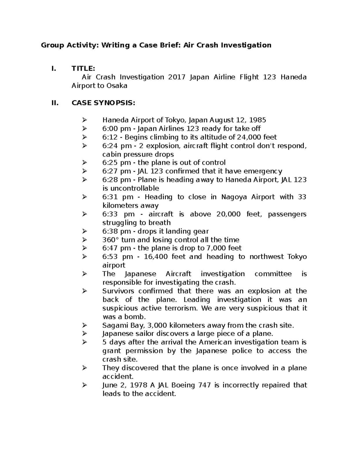 CASE Study Group Activity - Group Activity: Writing a Case Brief: Air ...