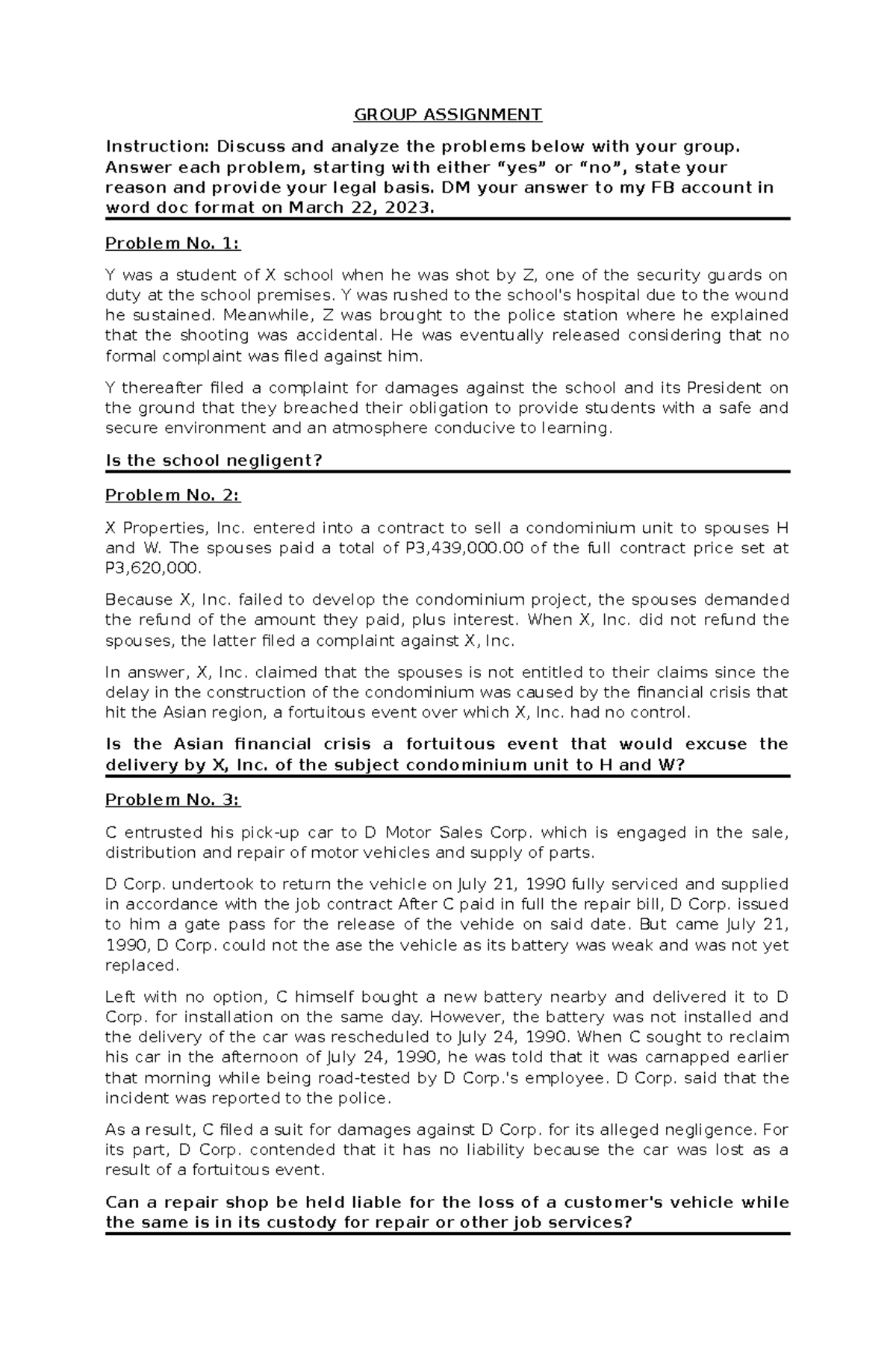 Group Assignment No 1 Obligations and Contract - GROUP ASSIGNMENT ...