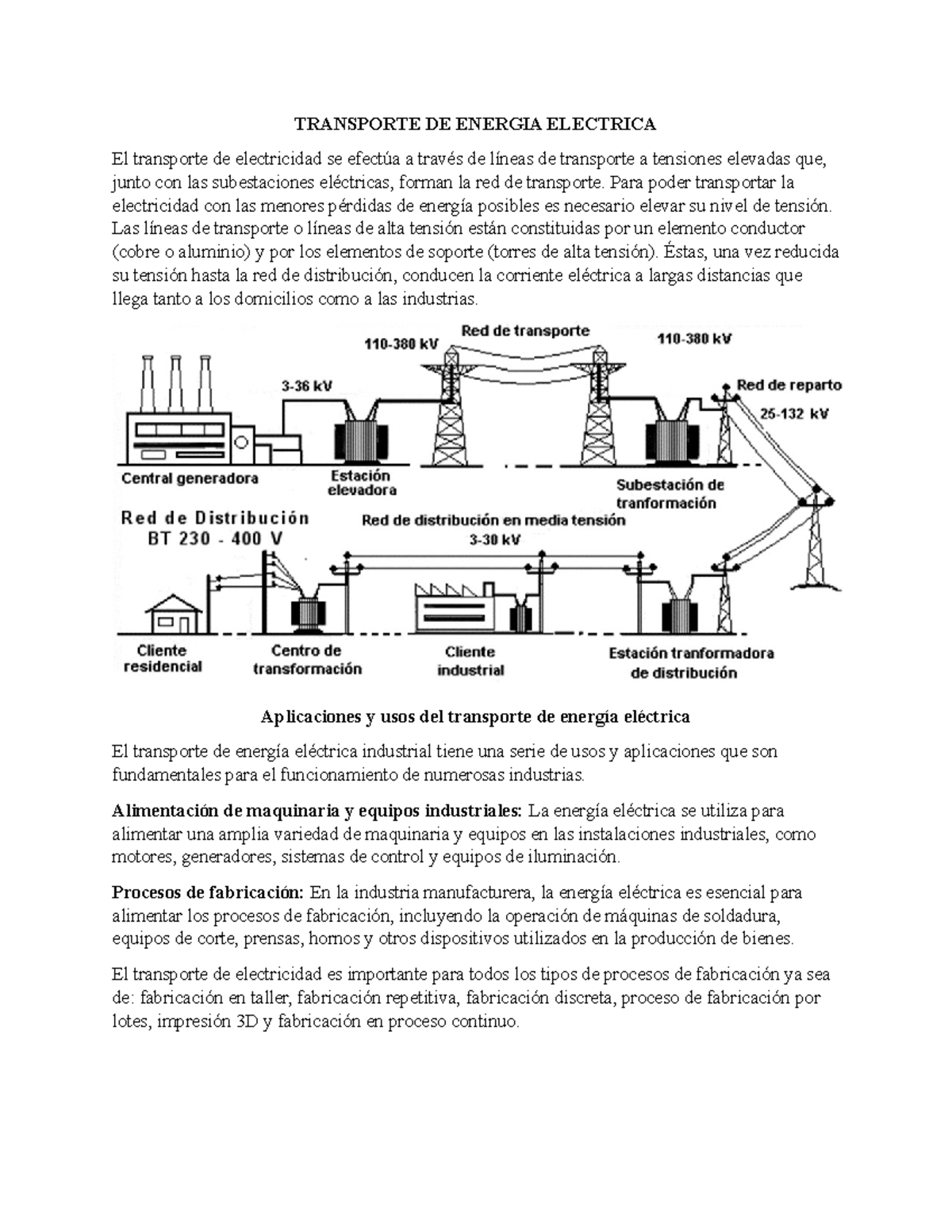 transporte de energia - TRANSPORTE DE ENERGIA ELECTRICA El transporte de electricidad se efectúa ...