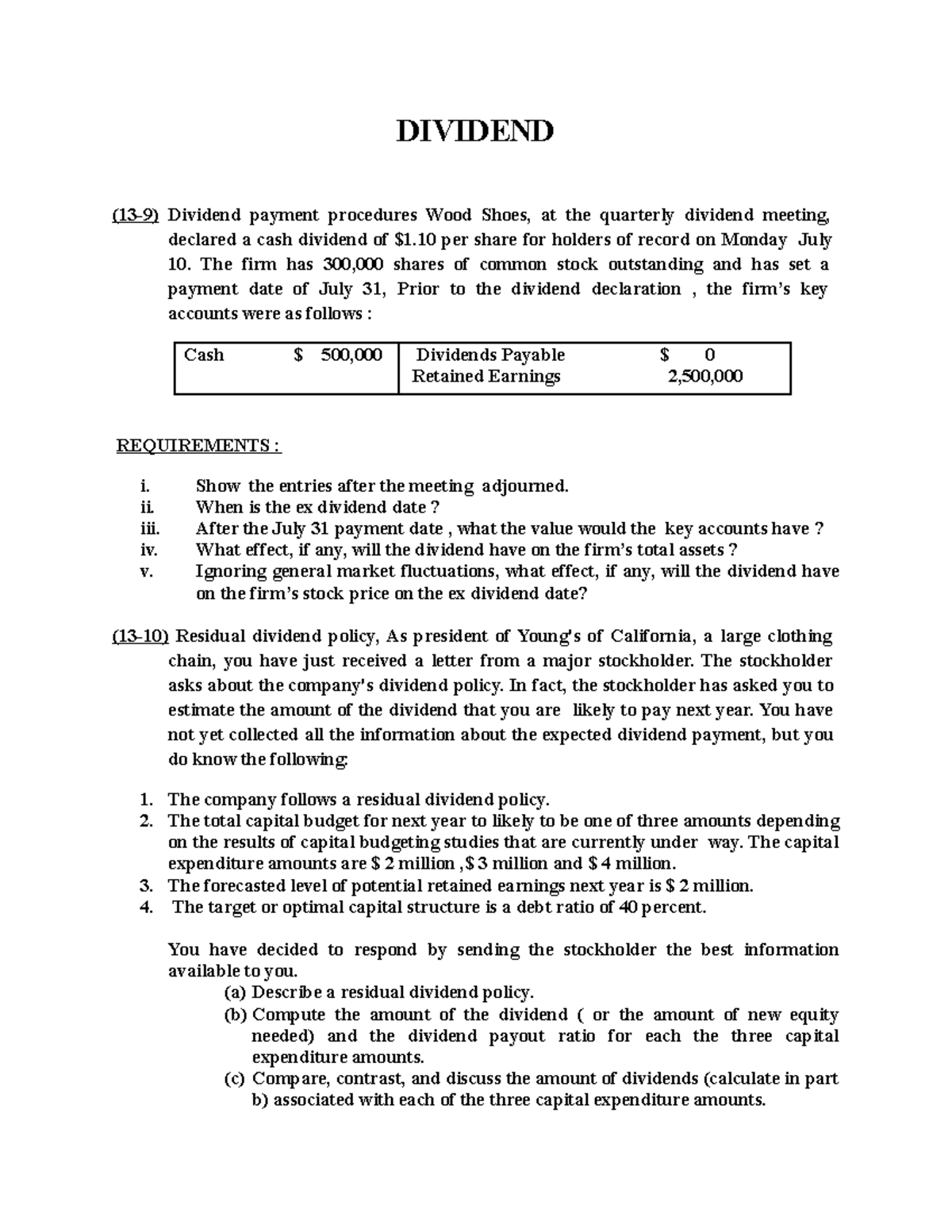 Dividend MATH - Finance - DIVIDEND (13-9) Dividend payment procedures ...