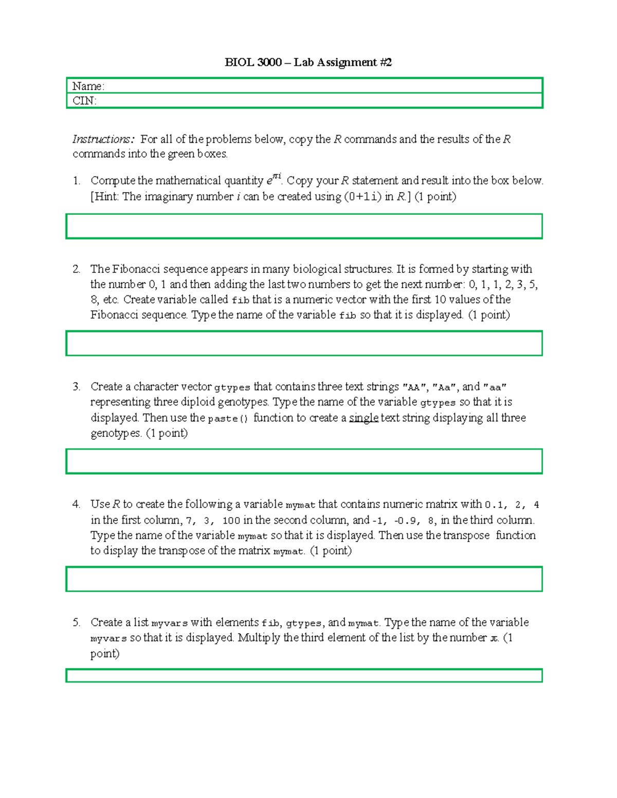 Lab Assignment 2 - 1. Compute the mathematical quantity e . Copy your R ...