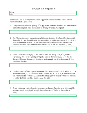 Lab 2 - Intro to R - Introduction to R and RStudio Overview The goal of this lab is to introduce ...