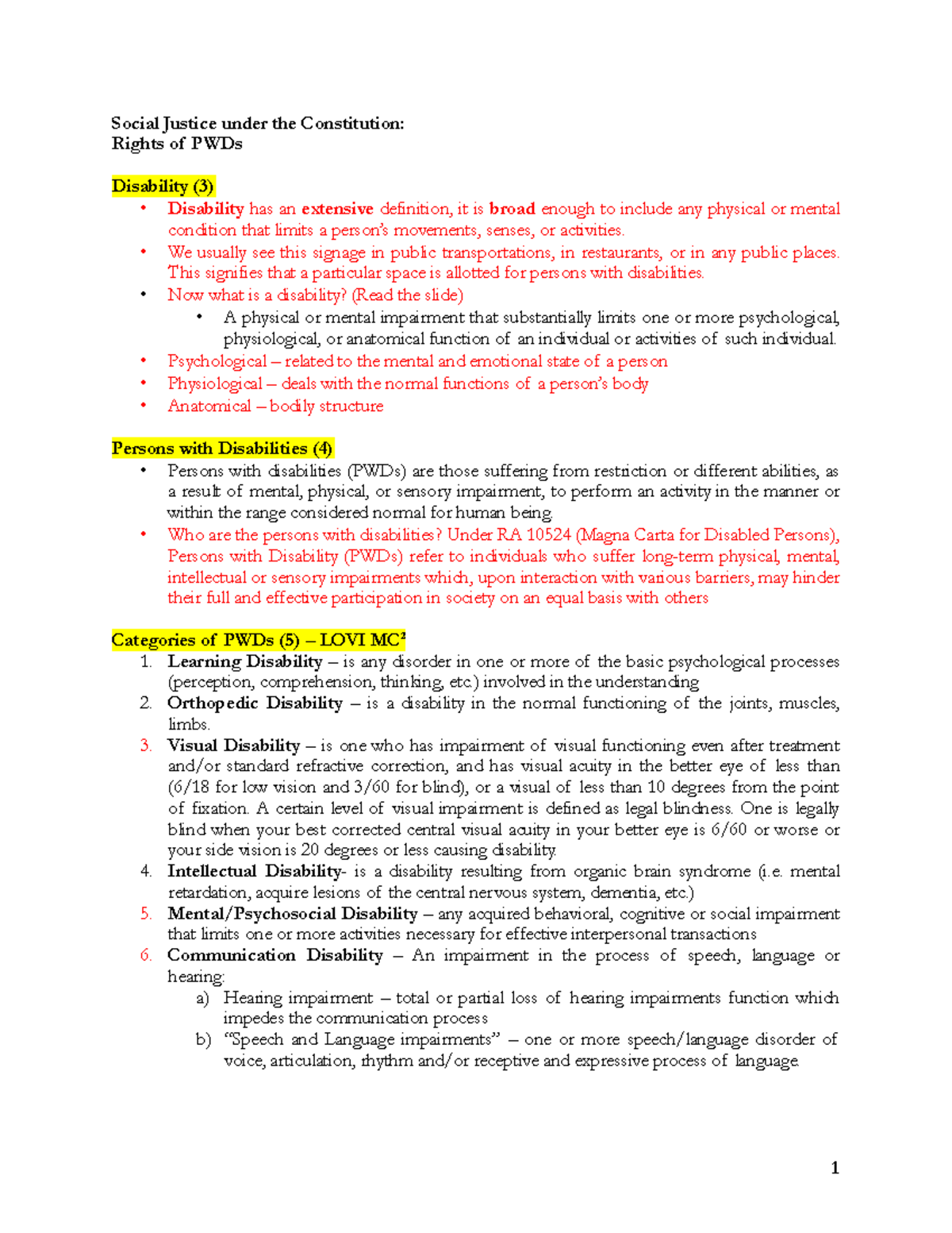 ALSL - Social Justice - Rights of PWDs Notes - Social Justice under the ...