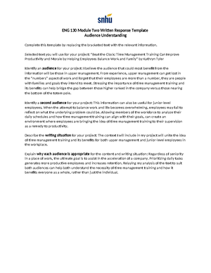 ENG 130 Module Two Reading Response - Selected text you will use for ...