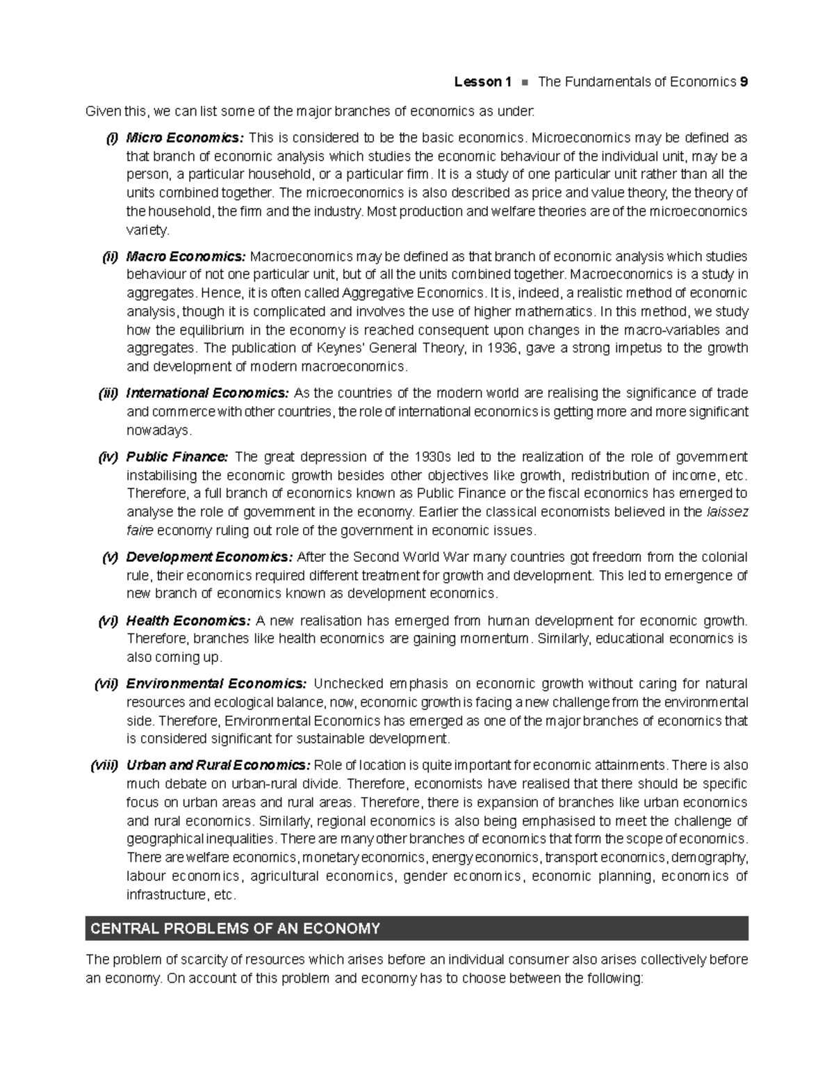 Central Problems OF AN Economy - Lesson 1 The Fundamentals of Economics ...