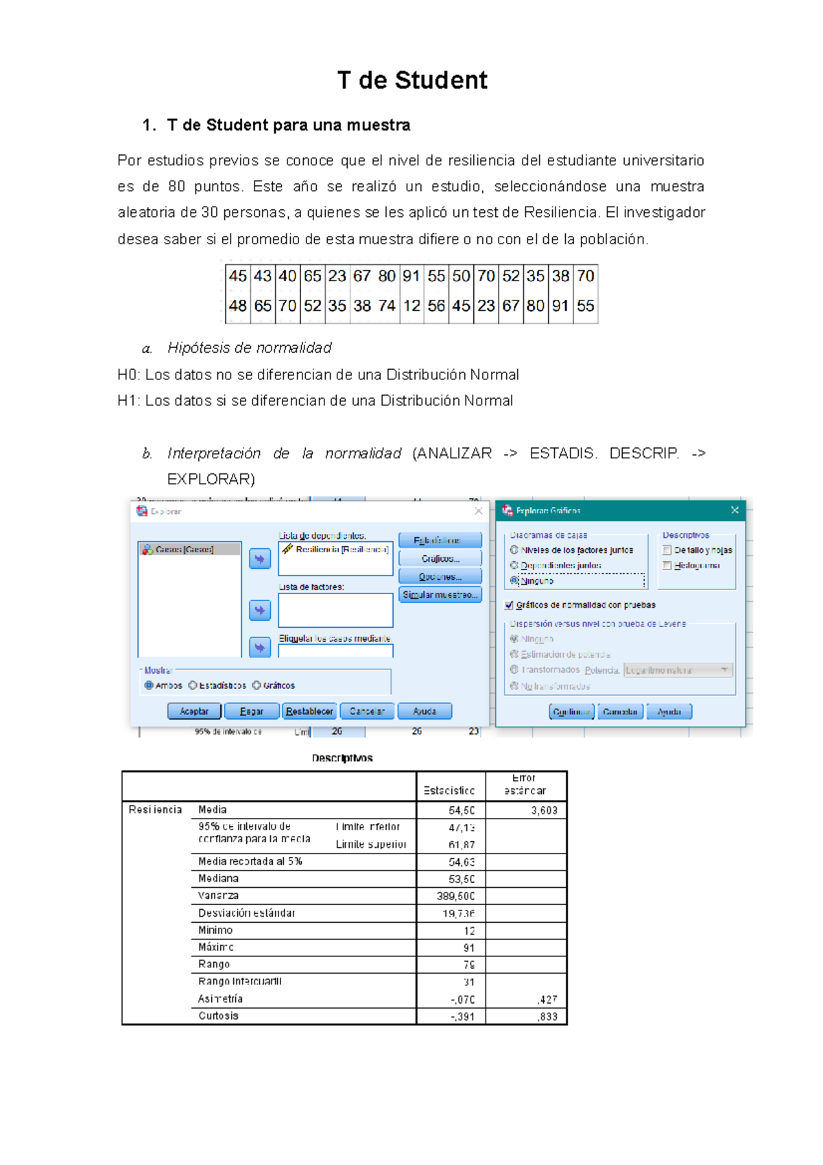 Apuntes de pruebas estadisticos - T de Student 1. T de Student para una ...
