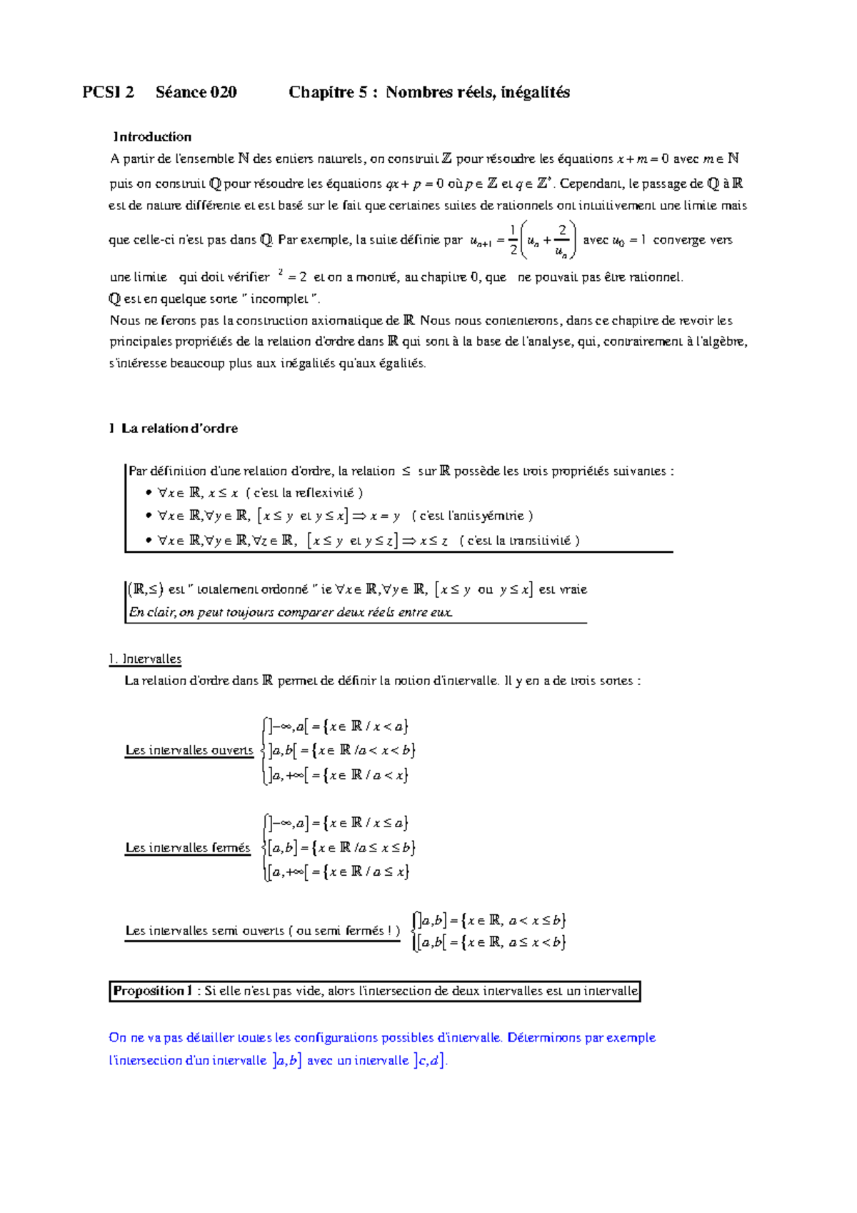Nombre réels inégalités/Relation d'ordre - A partir de l'ensemble des ...