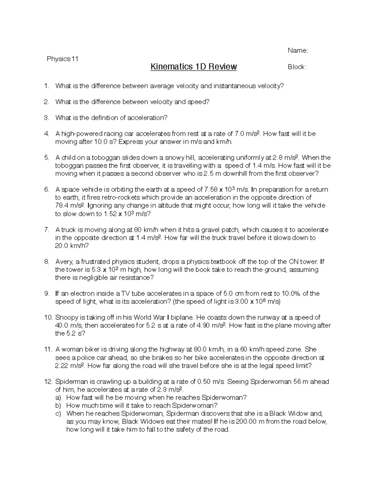 Kin 1d review - kinematics - What is the difference between average ...