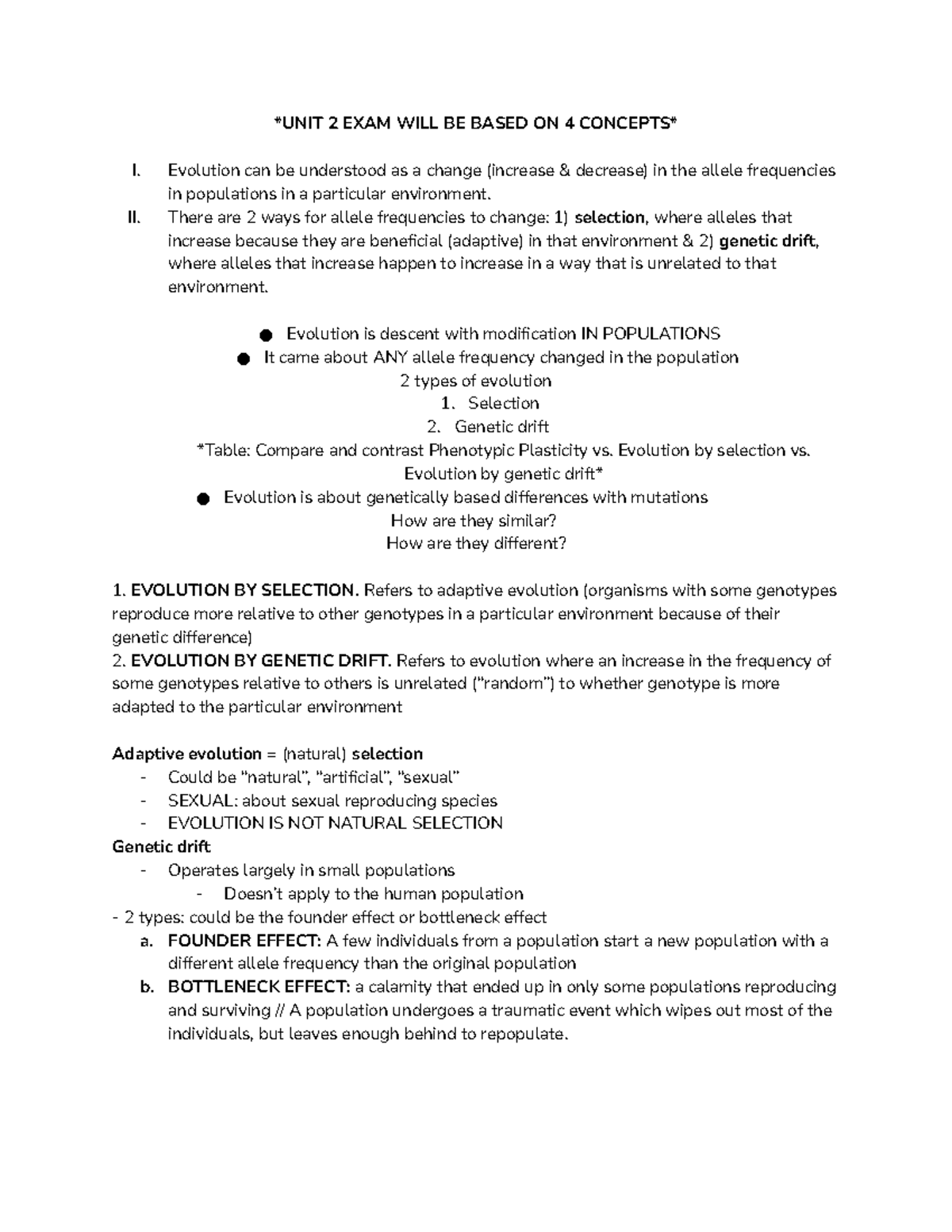 8. Population Gen Evolution - UNIT 2 EXAM WILL BE BASED ON 4 CONCEPTS I ...