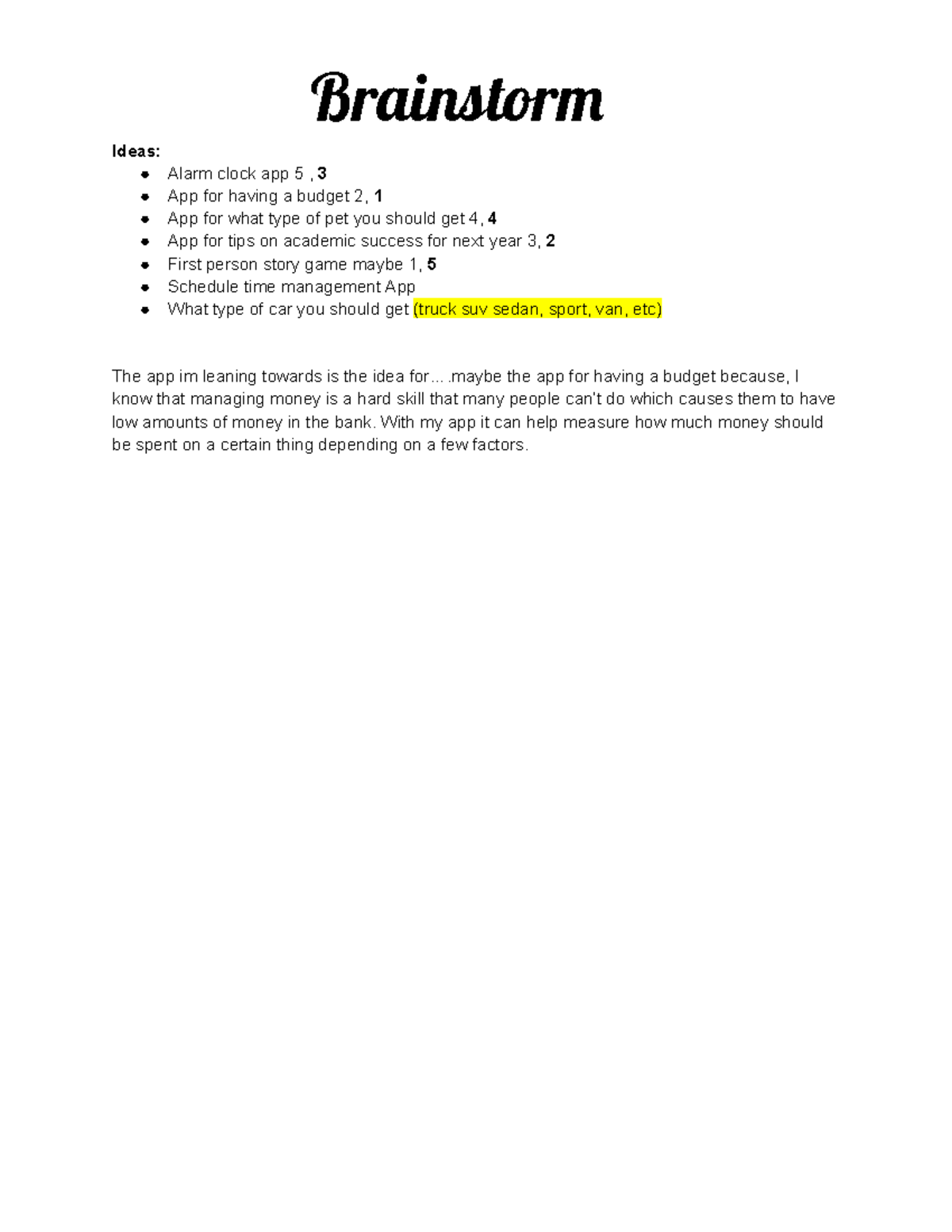 Create Performance Task Brainstorm - Brainstorm Ideas: Alarm clock app ...