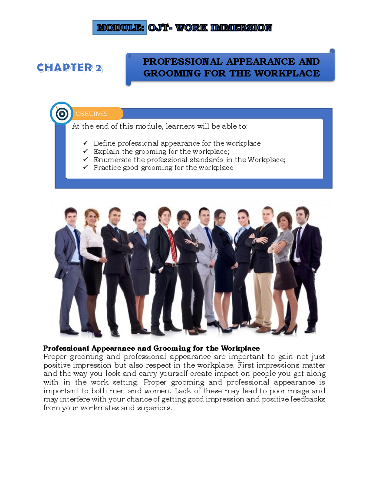 Chapter 2 (WORK Immersion) - Professional Appearance and Grooming for ...