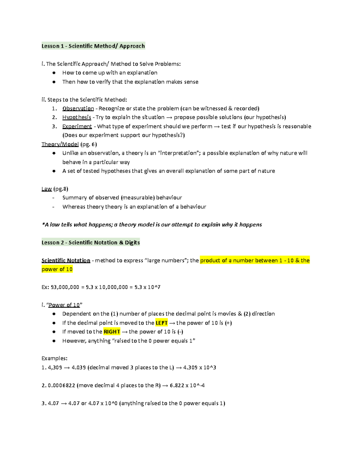 CHM100 Unit ONE L1-5 Notes - Lesson 1 - Scientific Method/ Approach i ...