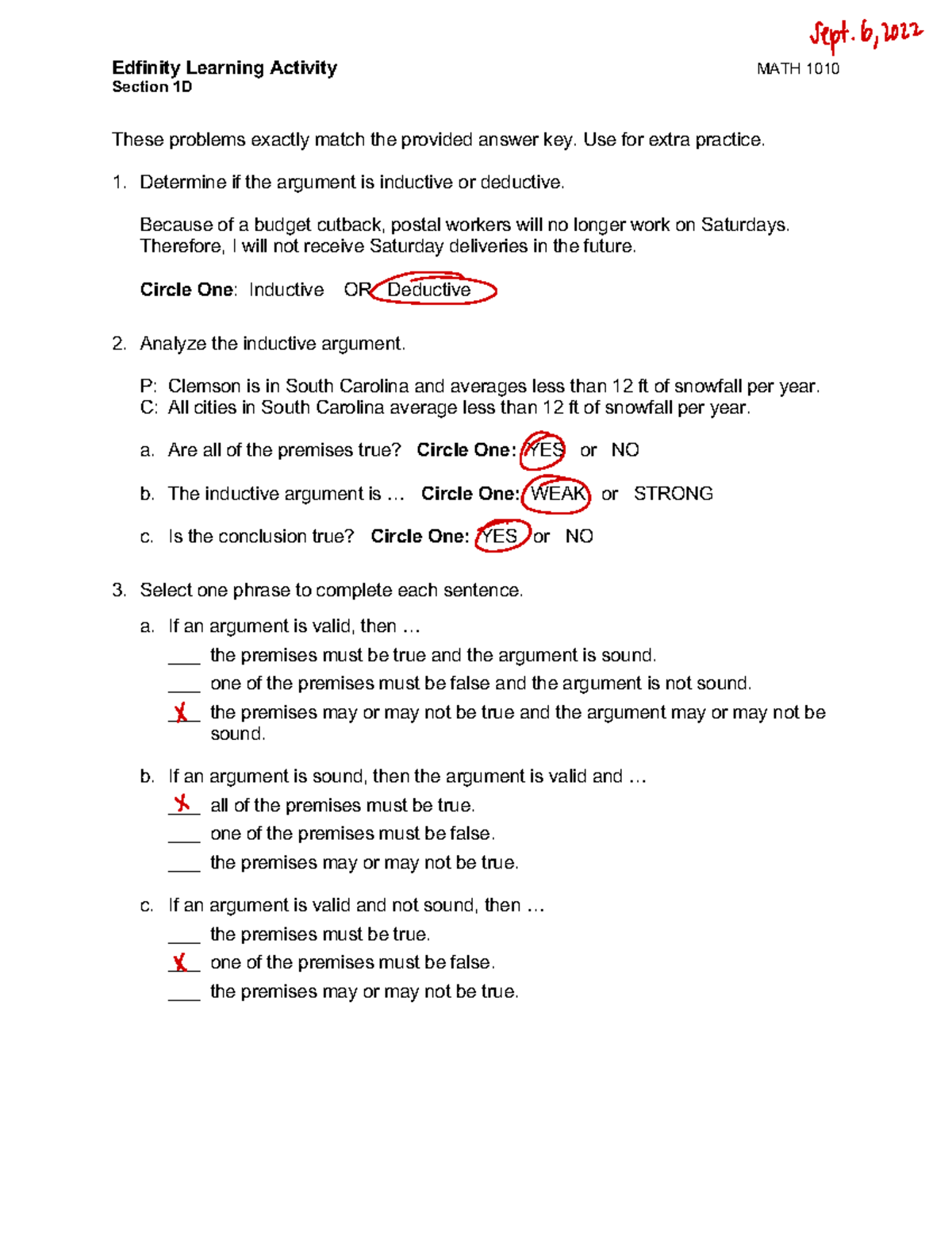 1DActivity - In-class activity - Edfinity Learning Activity MATH 1010 ...