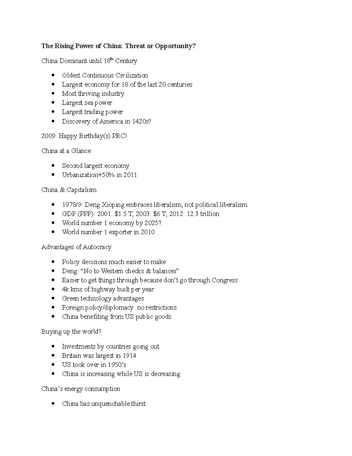 Notes on China - The Rising Power of China: Threat or Opportunity ...