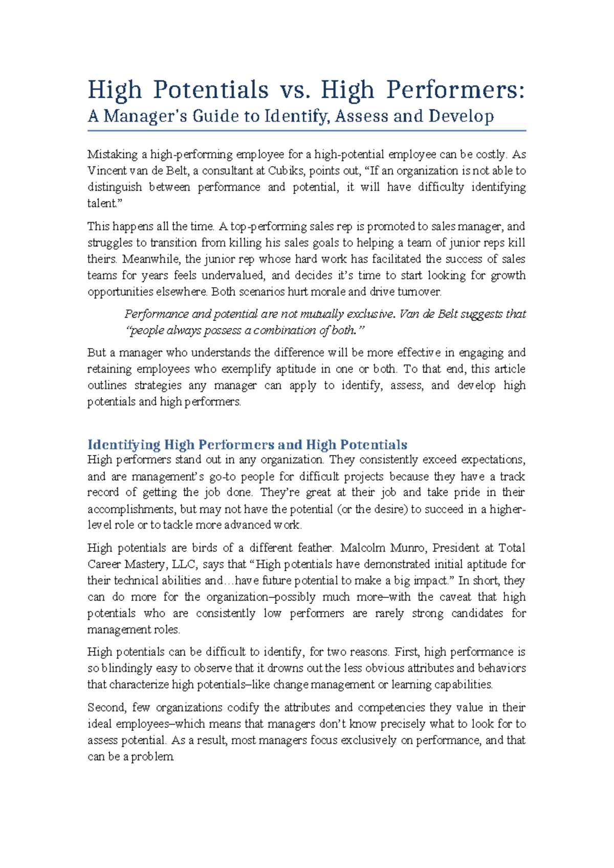 High Potentials vs High Performers - High Potentials vs. High ...