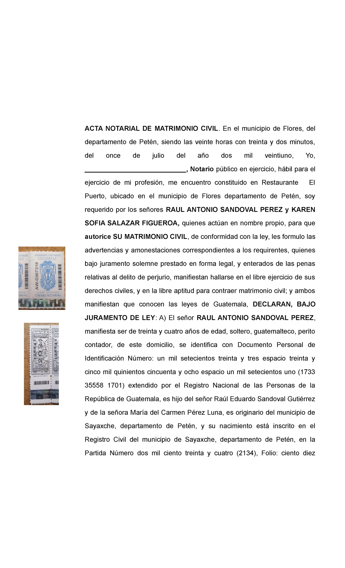 Plantilla De Acta De Matrimonio En Word Formato Editable Para