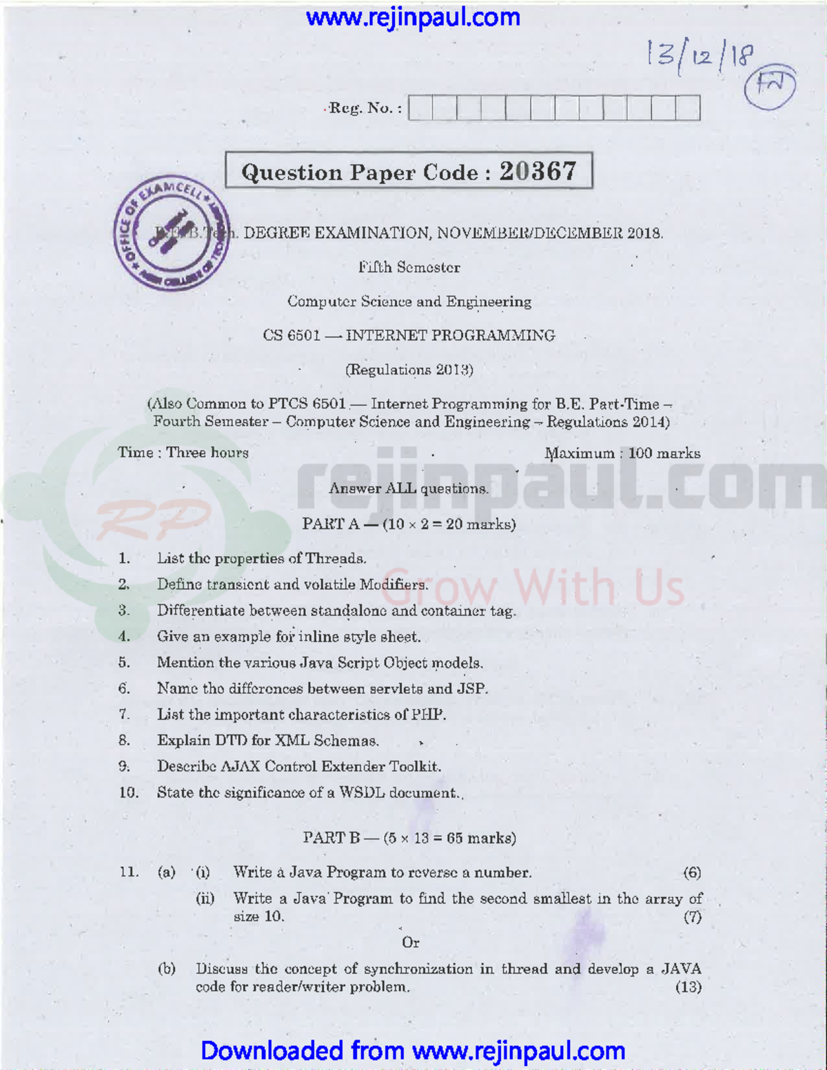 Exam 2018 - Internet Programming - rejinpaul Downloaded from rejinpaul rejinpaul Downloaded from ...