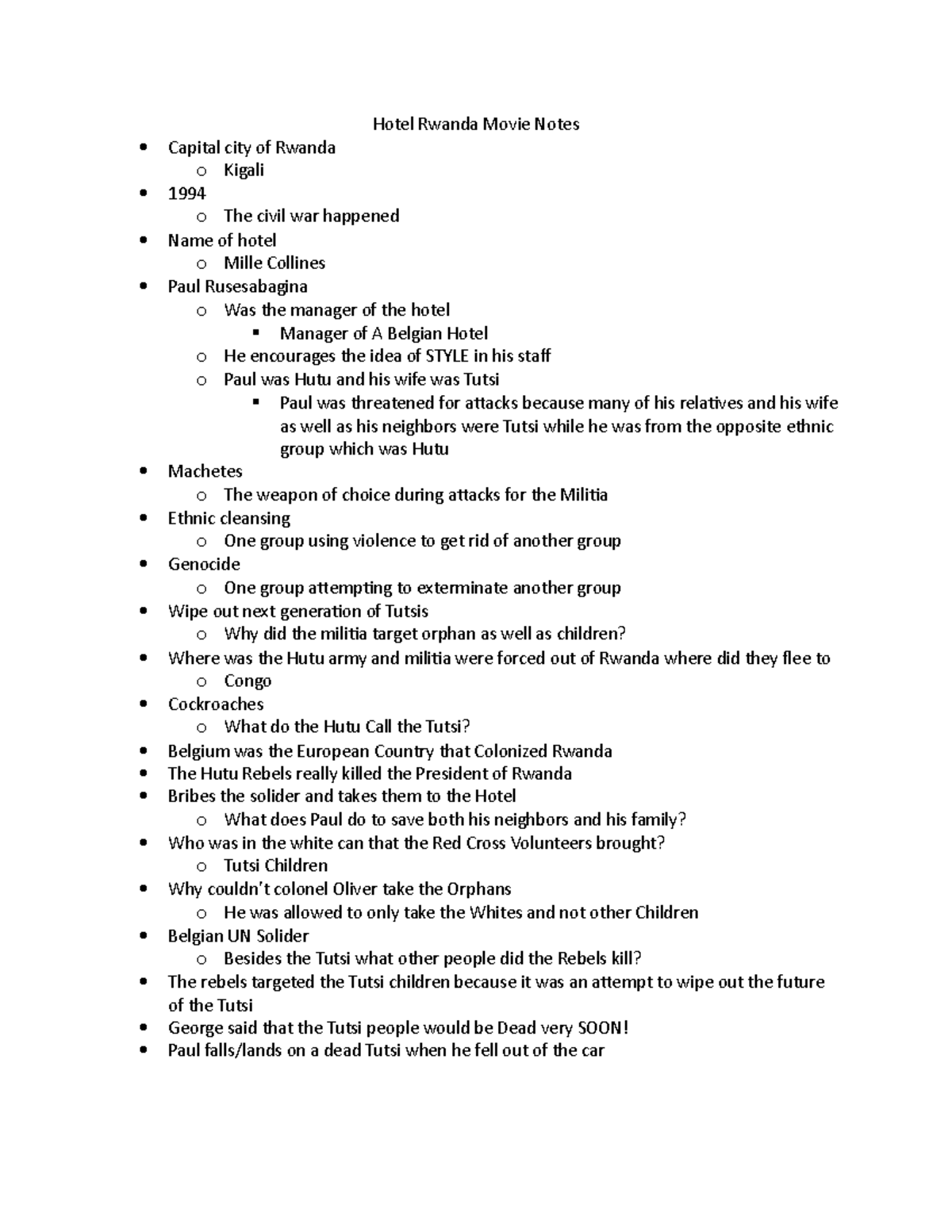 Hotel Rwanda Movie Notes - Studocu