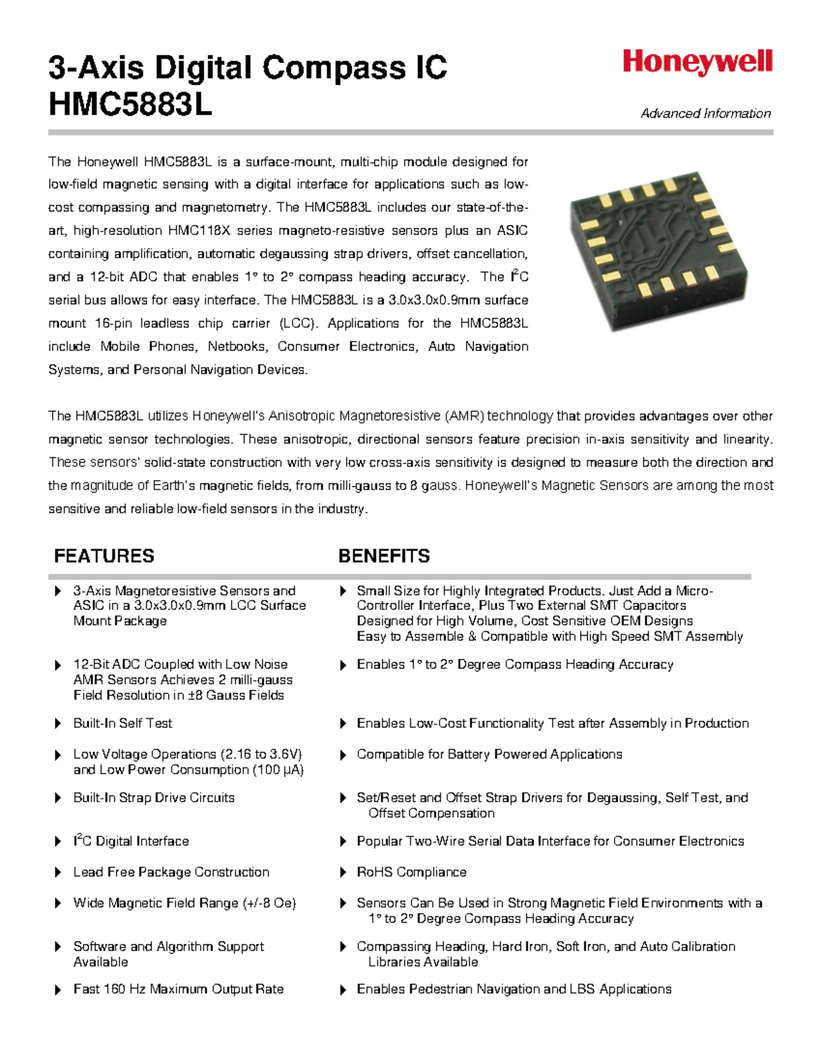 HMC5883L-FDS - IoT - 3-Axis Digital Compass IC HMC5883L The Honeywell ...