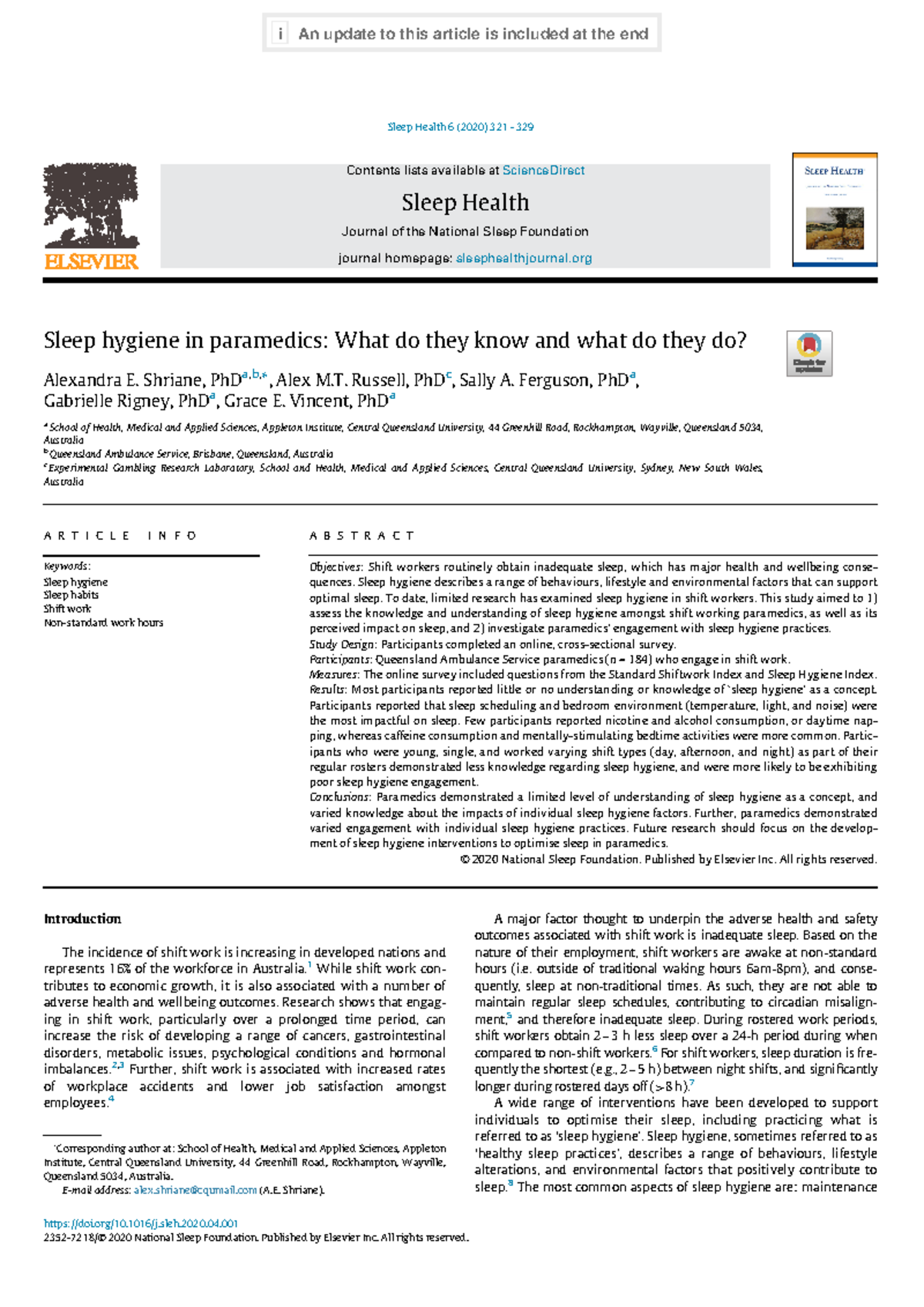 1-s2 - essay about sleep - Sleep hygiene in paramedics: What do they ...