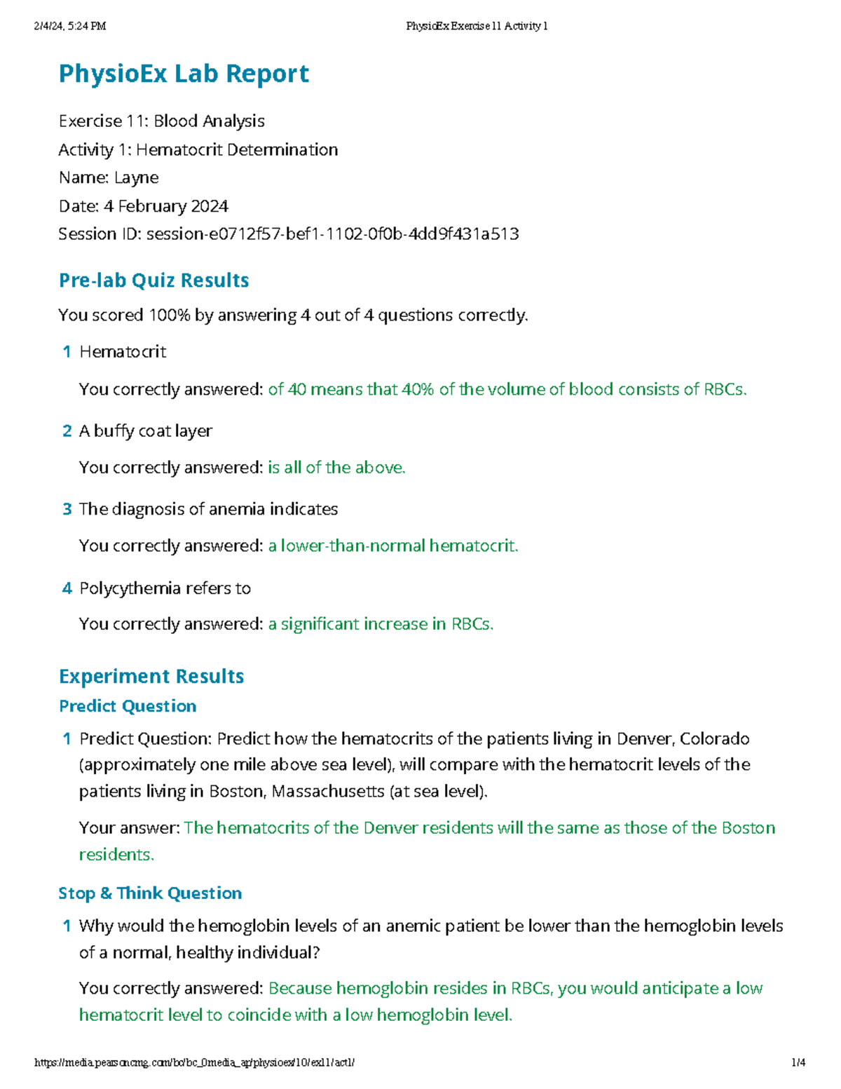 Physio Ex Lab 2 Exercise 1 - PhysioEx Lab Report Exercise 11 : Blood ...