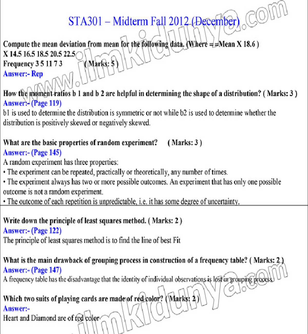 STA301 Midterm 2012 Subjective Group - Statistics and Probability - Studocu