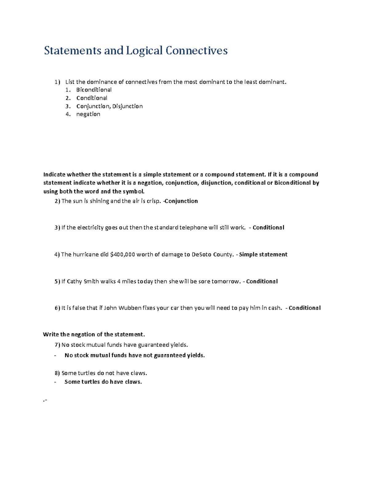 Statements And Logical Connectives Worksheet Statements And Logical