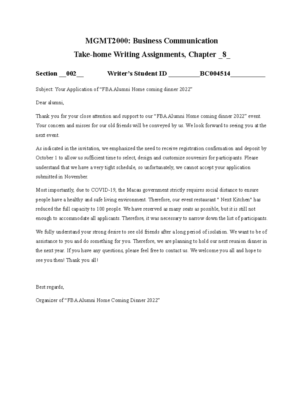 Take Home Assignment Chapter 8 - MGMT2000: Business Communication Take ...