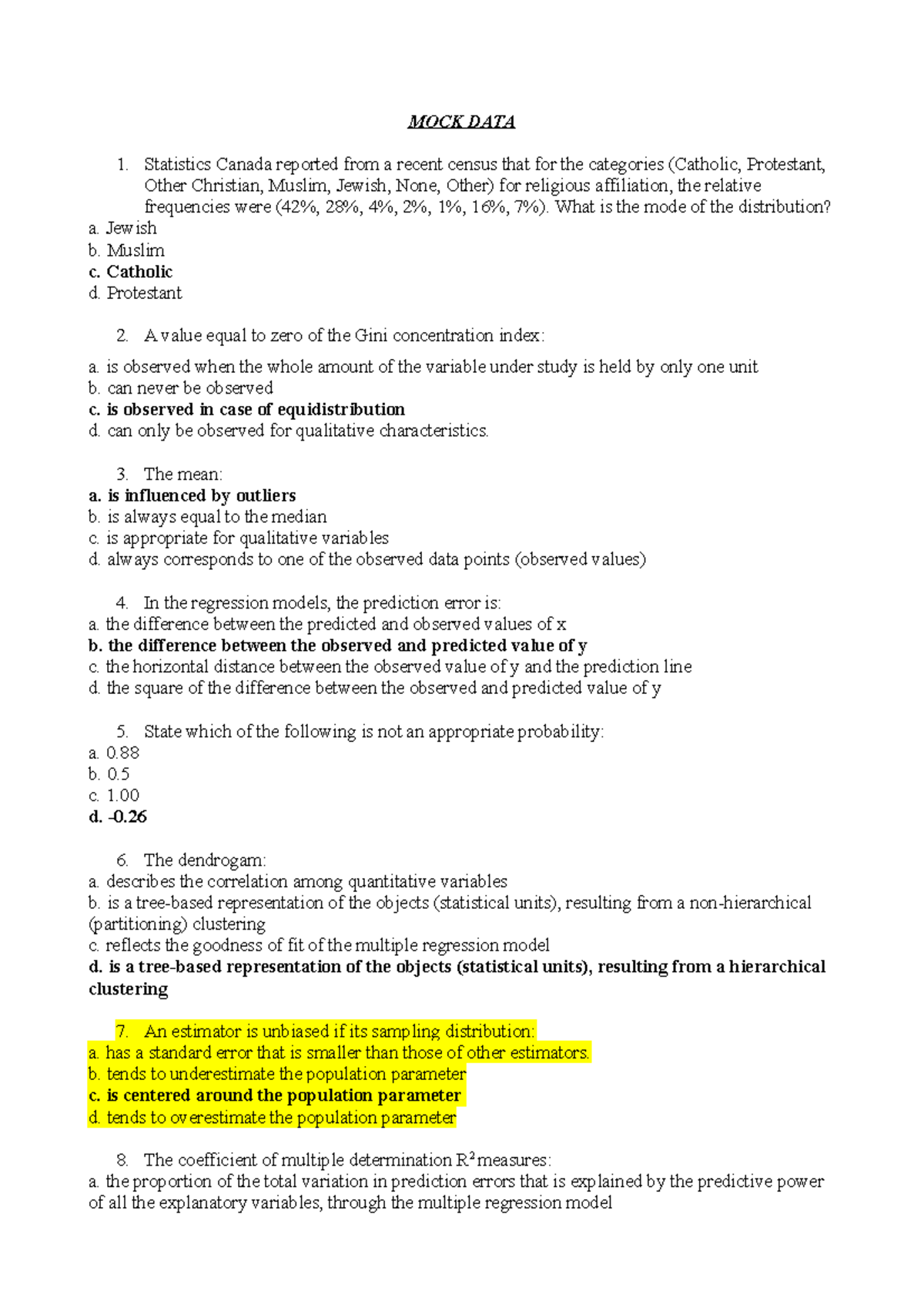 MOCK DATA - example of the exam with correct answers - MOCK DATA ...
