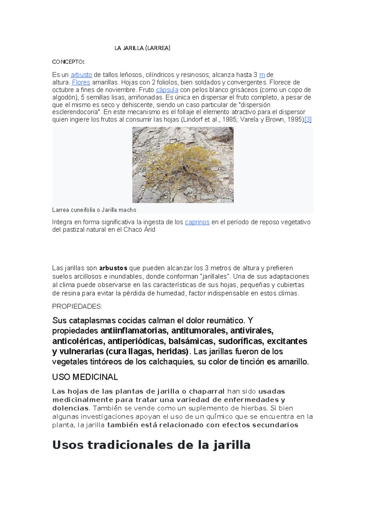 LA Jarilla - LA JARILLA (LARREA) CONCEPTO: Es un arbusto de tallos ...
